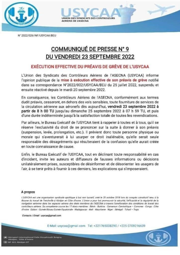 Contrôle aérien ASECNA - La grève paralyse plusieurs aéroports à Abidjan, Douala, Dakar, Accra ...